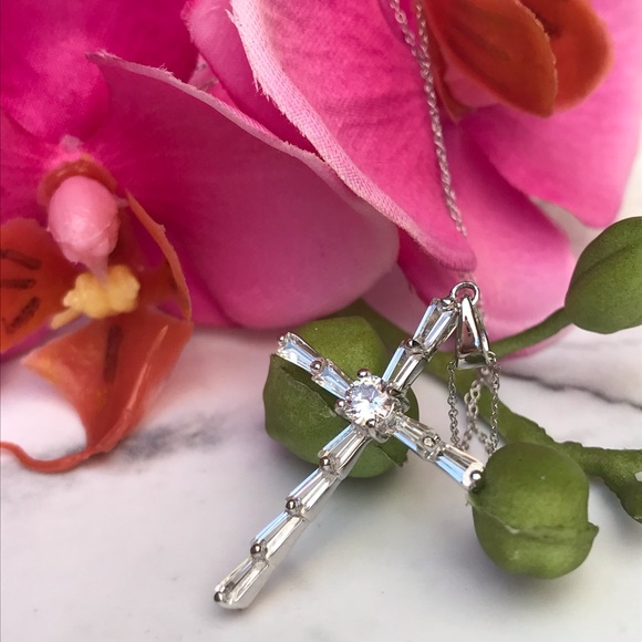 Jewelry | 14k White Gold Lab 2ct Diamond Cross Necklace | Poshmark